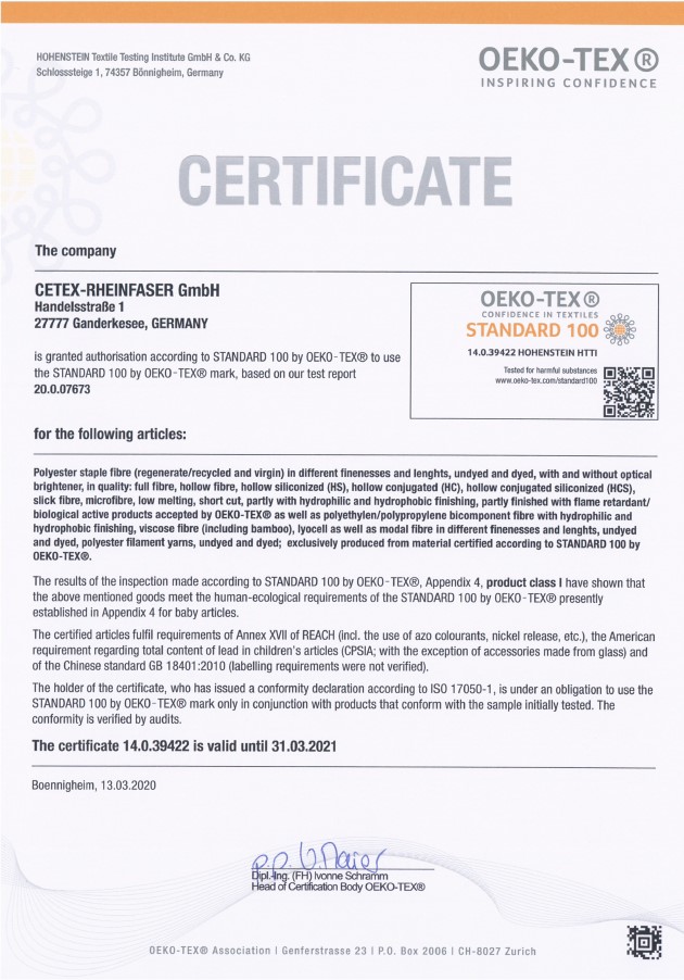 Certificates | Cetex-Rheinfaser GmbH