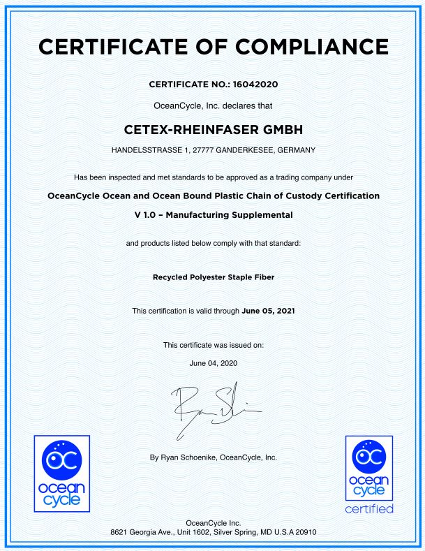 Certificates | Cetex-Rheinfaser GmbH